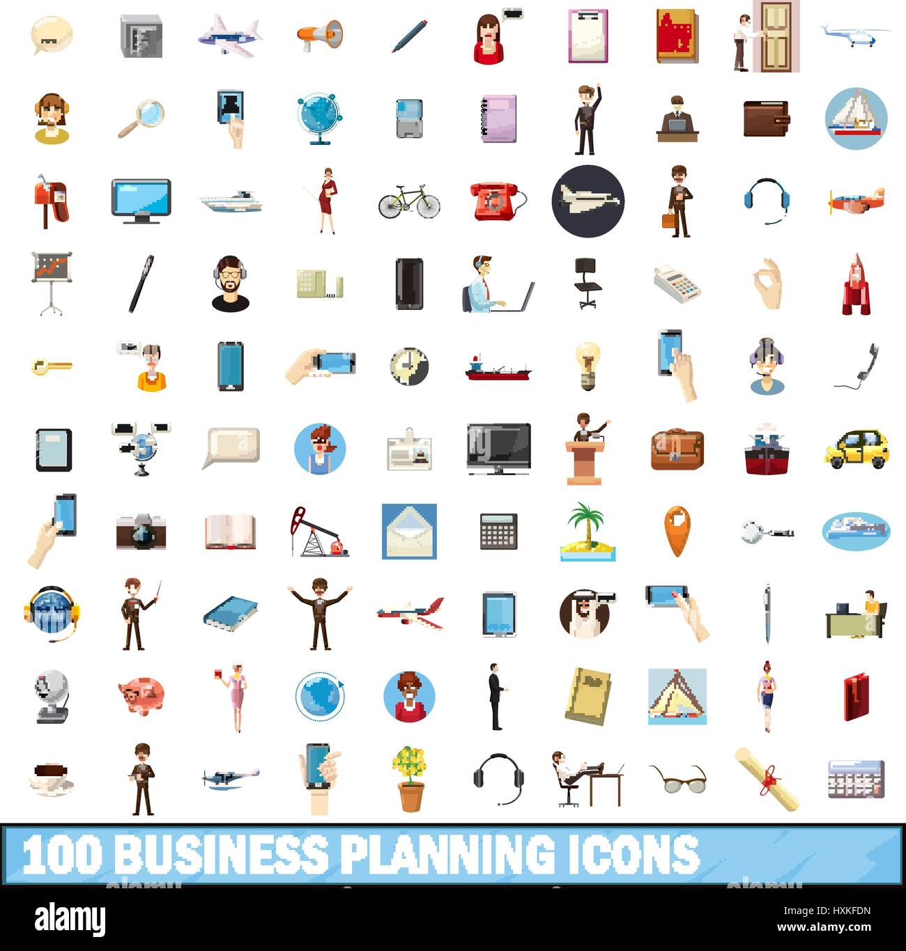 100 busness planning icons set, cartoon style Stock Vector Image & Art ...