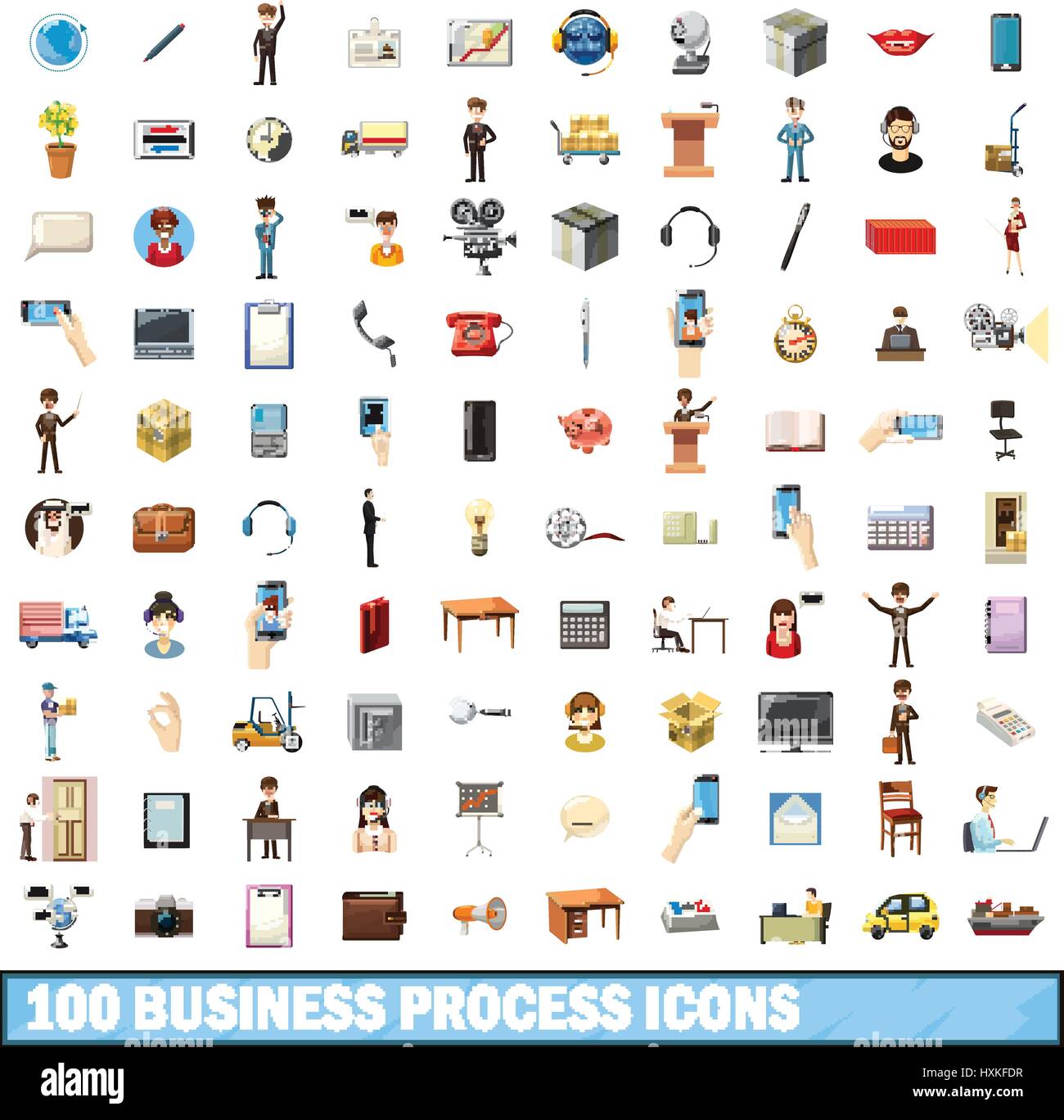 100 busness process icons set, cartoon style Stock Vector Image & Art ...