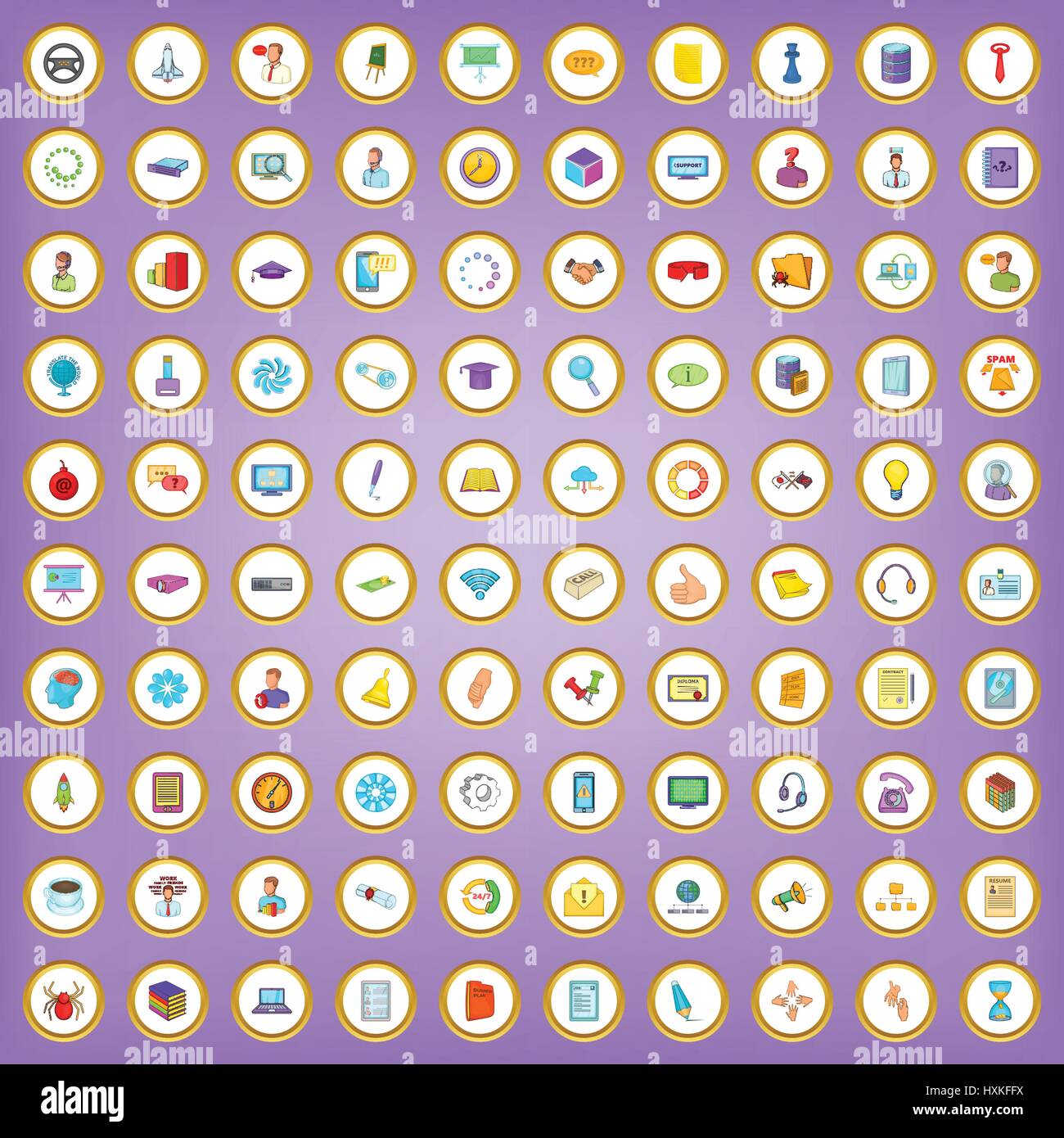 100 business workshop icons set in cartoon style Stock Vector Image ...