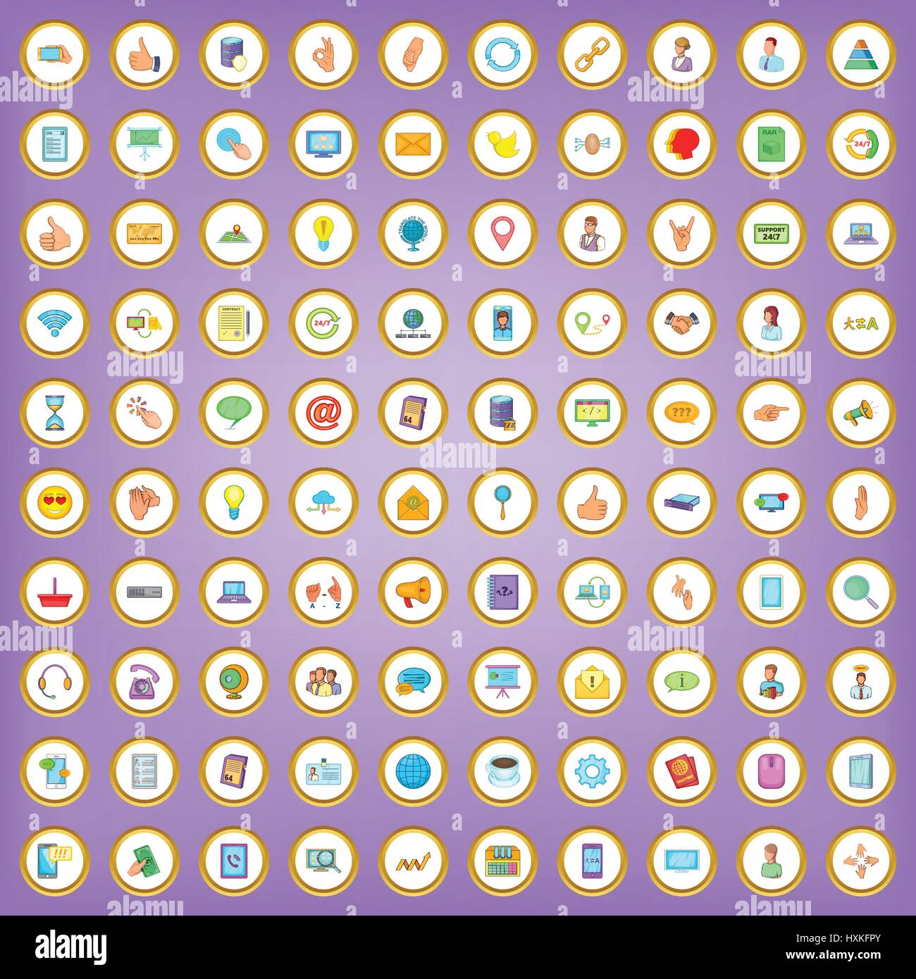 100 communication icons set in cartoon style Stock Vector Image & Art ...