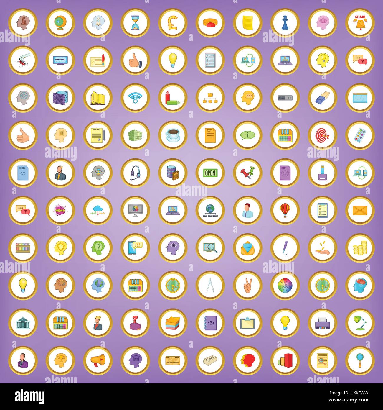 100 creative marketing icons set in cartoon style Stock Vector Image ...