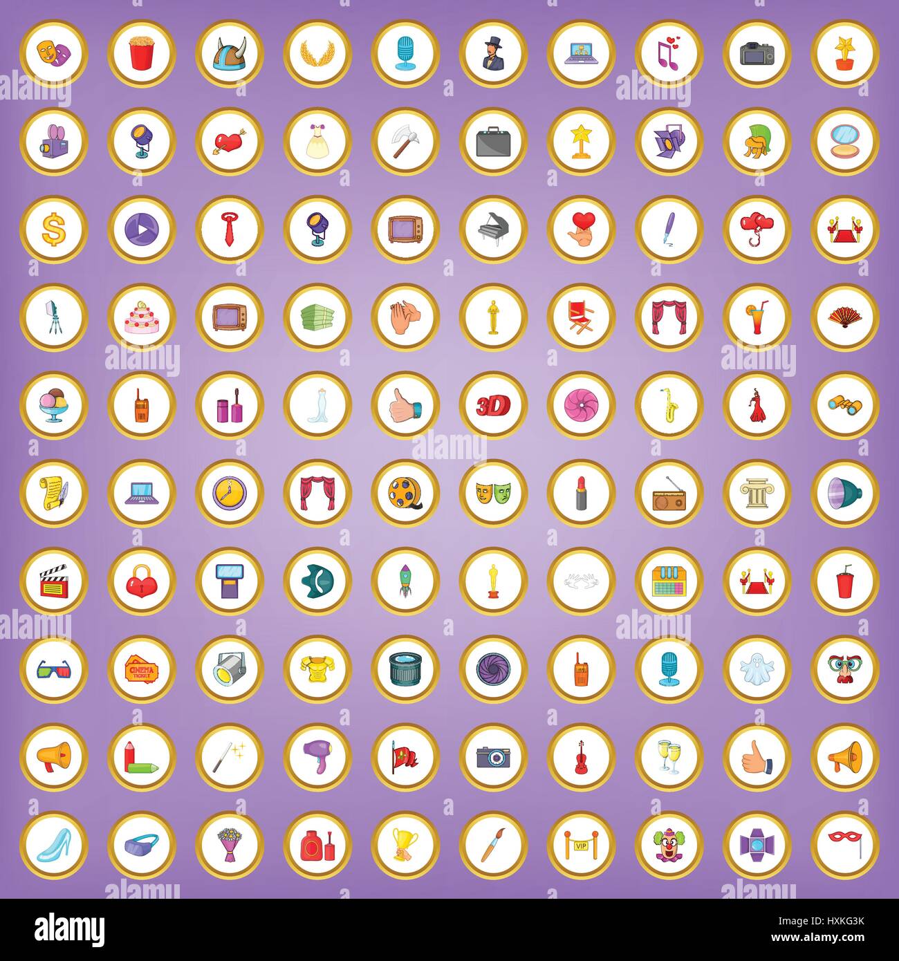 100 entertainment icons set in cartoon style Stock Vector Image & Art ...