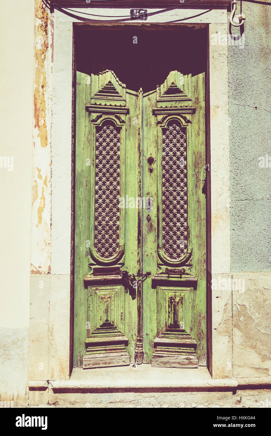 wooden door. front door. Vintage Retro Filter Stock Photo - Alamy