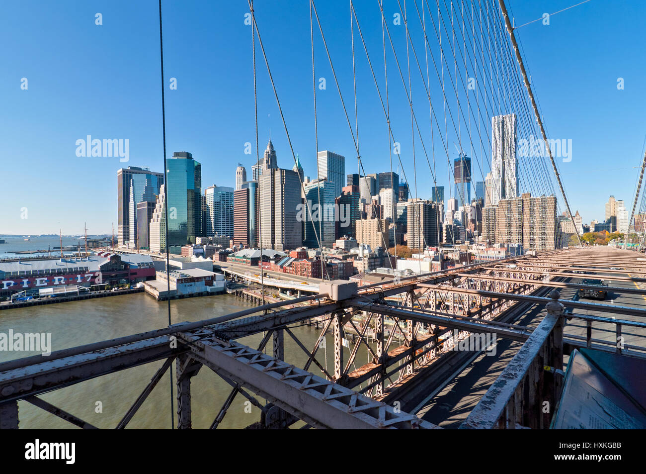 New York City, USA - November 18, 2011: Traffic on the Brooklyn Bridge ...