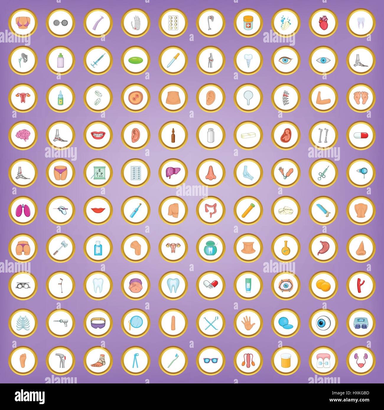 100 human health icons set in cartoon style Stock Vector Image & Art ...