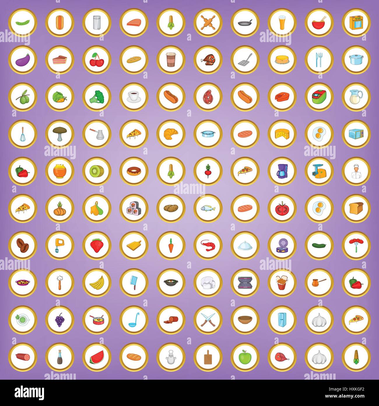 100 kitchen icons set in cartoon style Stock Vector Image & Art - Alamy