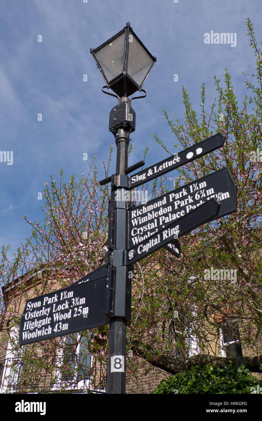 Signs with directions at Richmond park by river Thames on the first ...