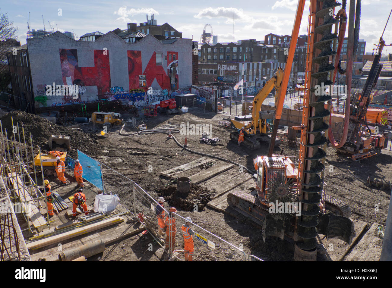 Construction and building work at Hackney Wick with views of QEII ...