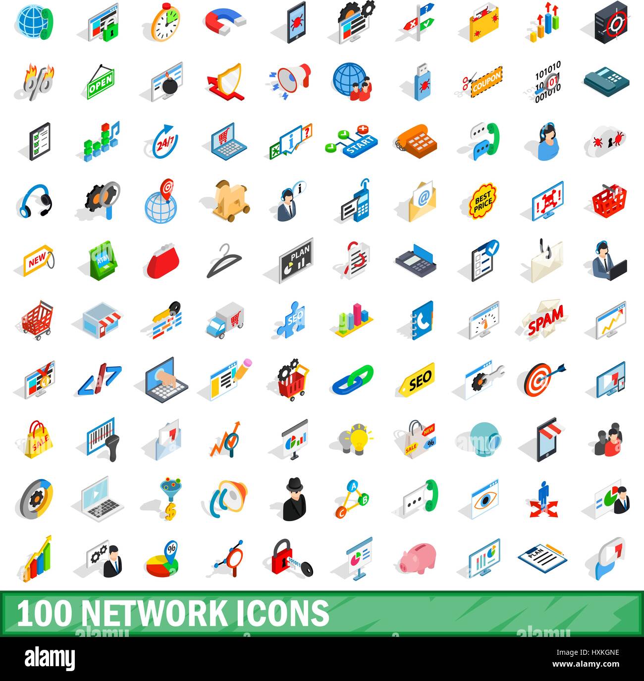 100 network icons set, isometric 3d style Stock Vector Image & Art - Alamy