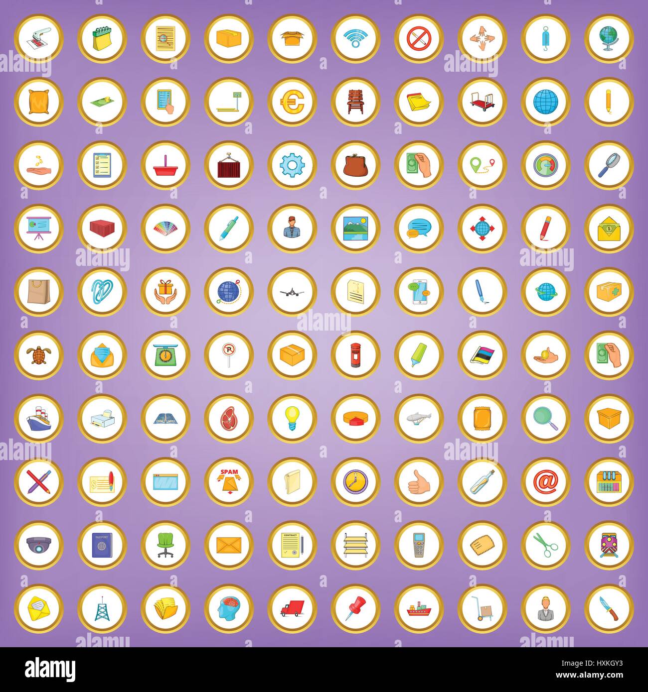 100 post and mail icons set in cartoon style Stock Vector Image & Art ...