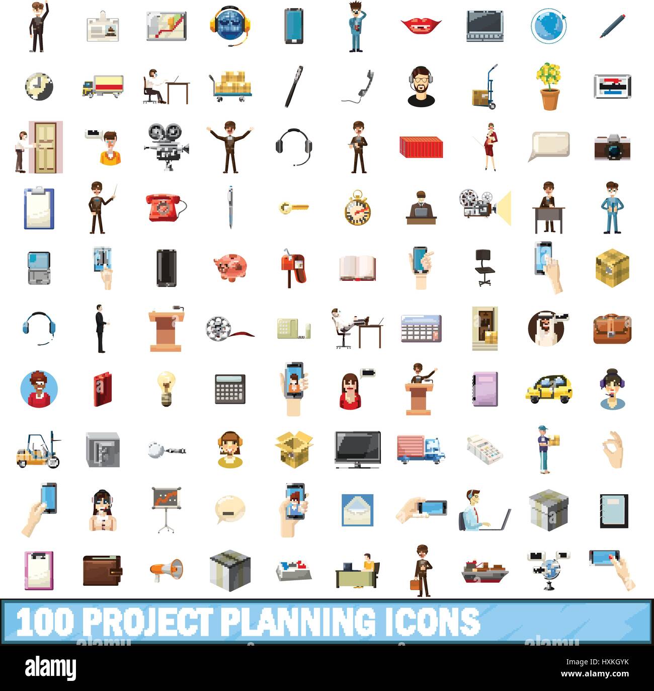 100 project planning icons set, cartoon style Stock Vector Image & Art ...
