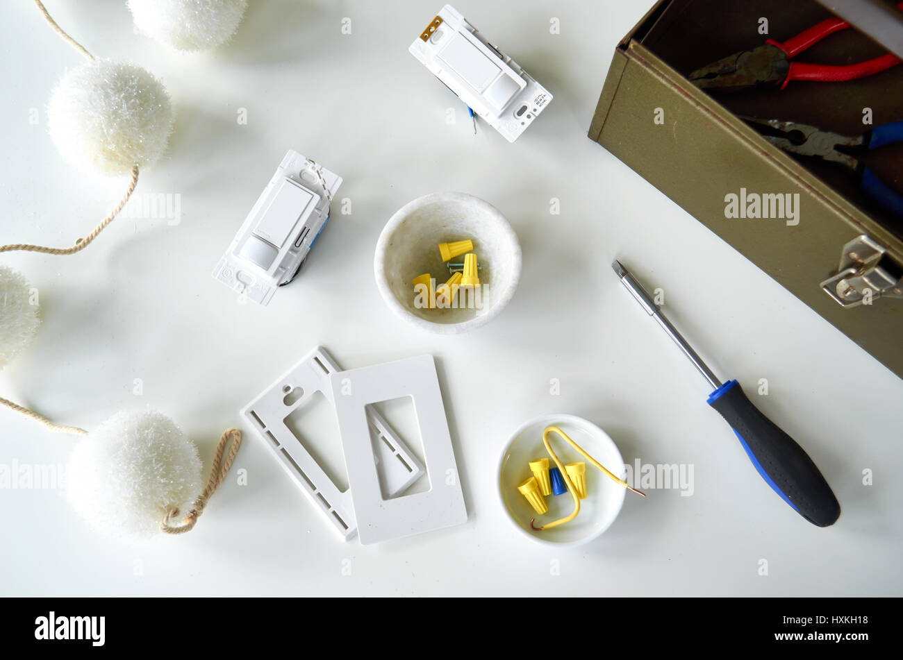 light switch and tools Stock Photo - Alamy