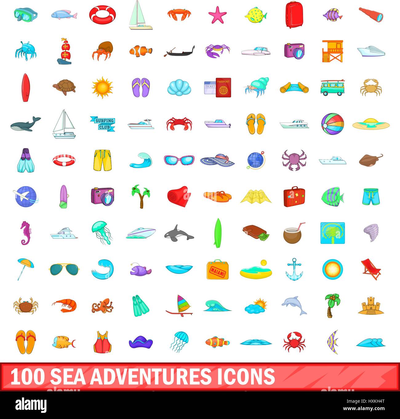 100 sea adventures icons set, cartoon style Stock Vector Image & Art ...