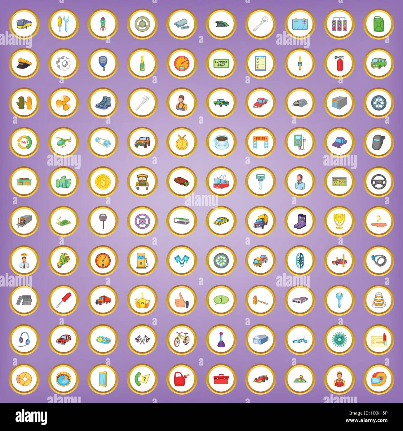 100 service and garage icons set in cartoon style Stock Vector Image ...