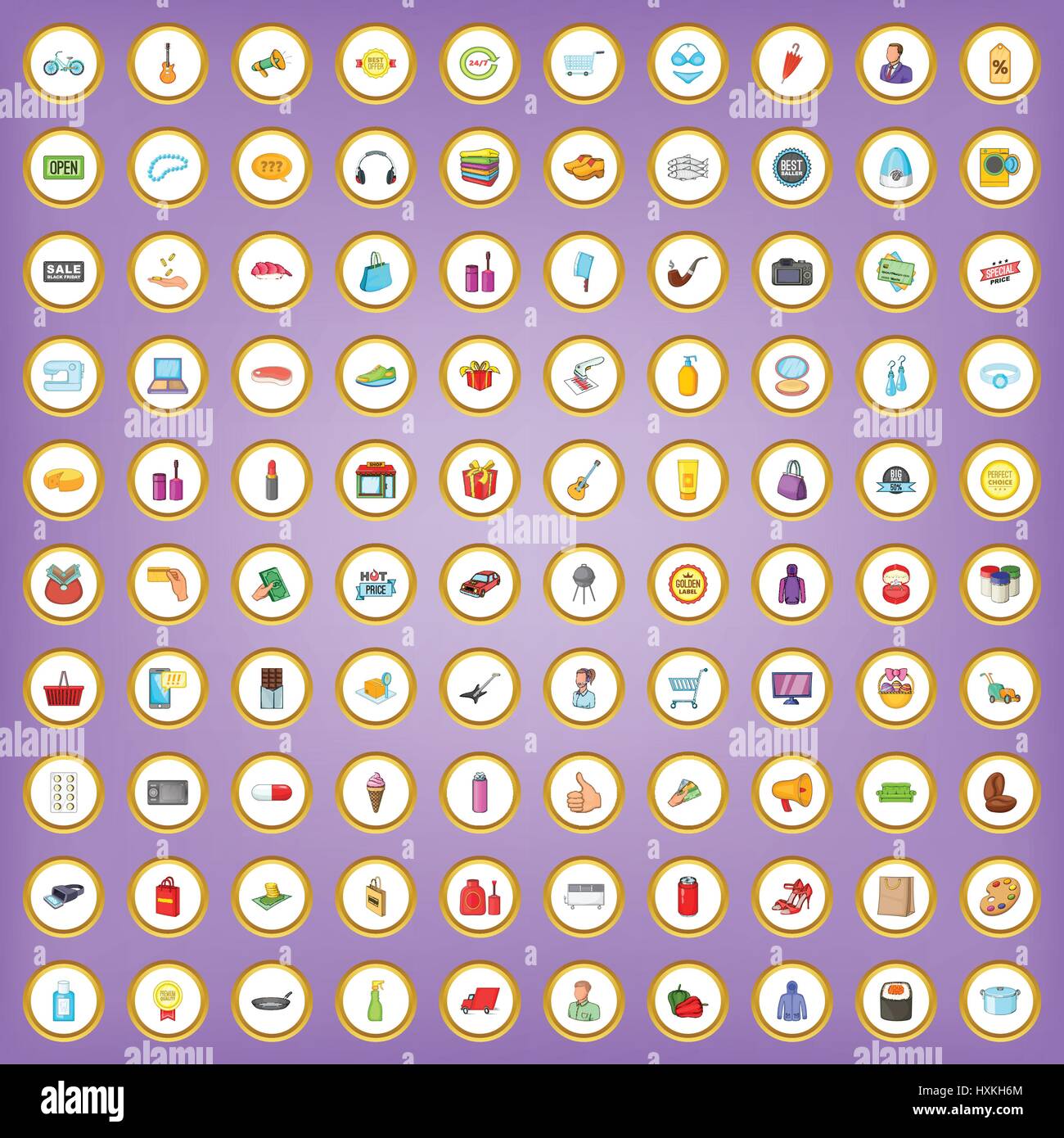 100 shopping products icons set in cartoon style Stock Vector Image ...