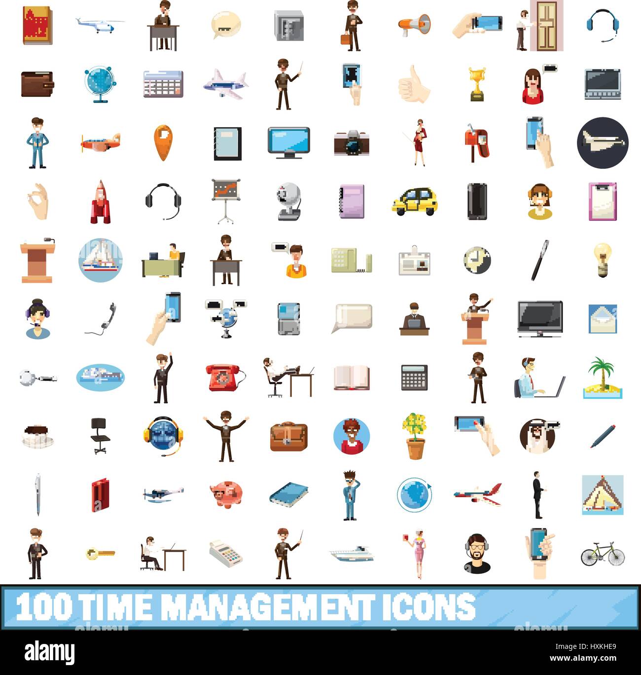 100 time management icons set, cartoon style Stock Vector Image & Art ...
