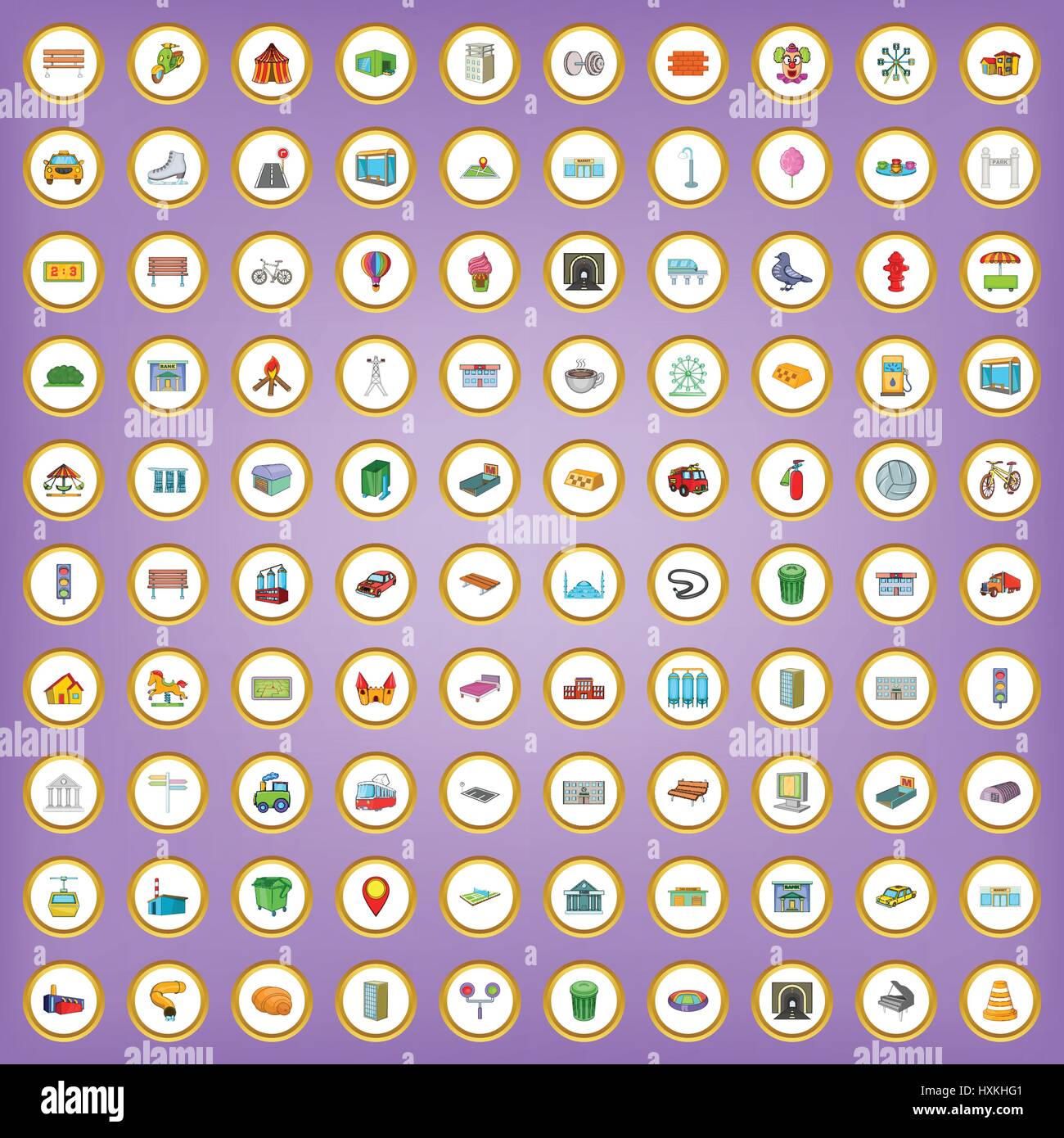 100 urban icons set in cartoon style Stock Vector Image & Art - Alamy