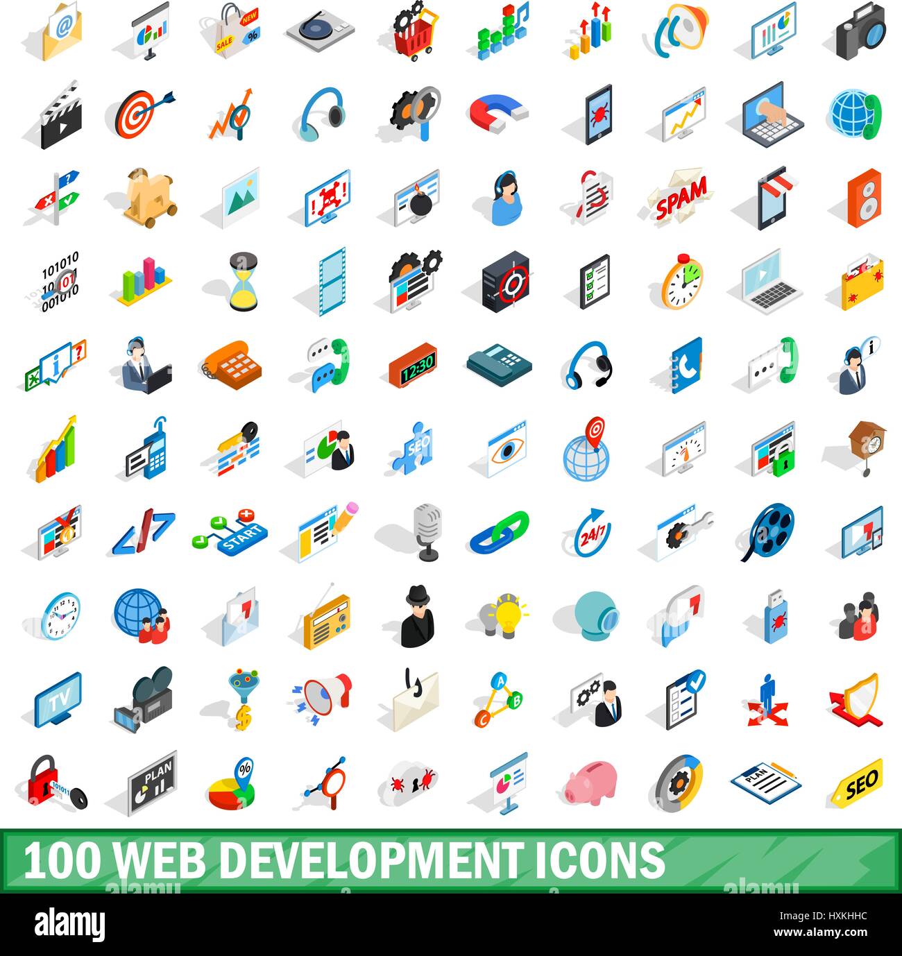 100 web development icons set, isometric 3d style Stock Vector Image ...