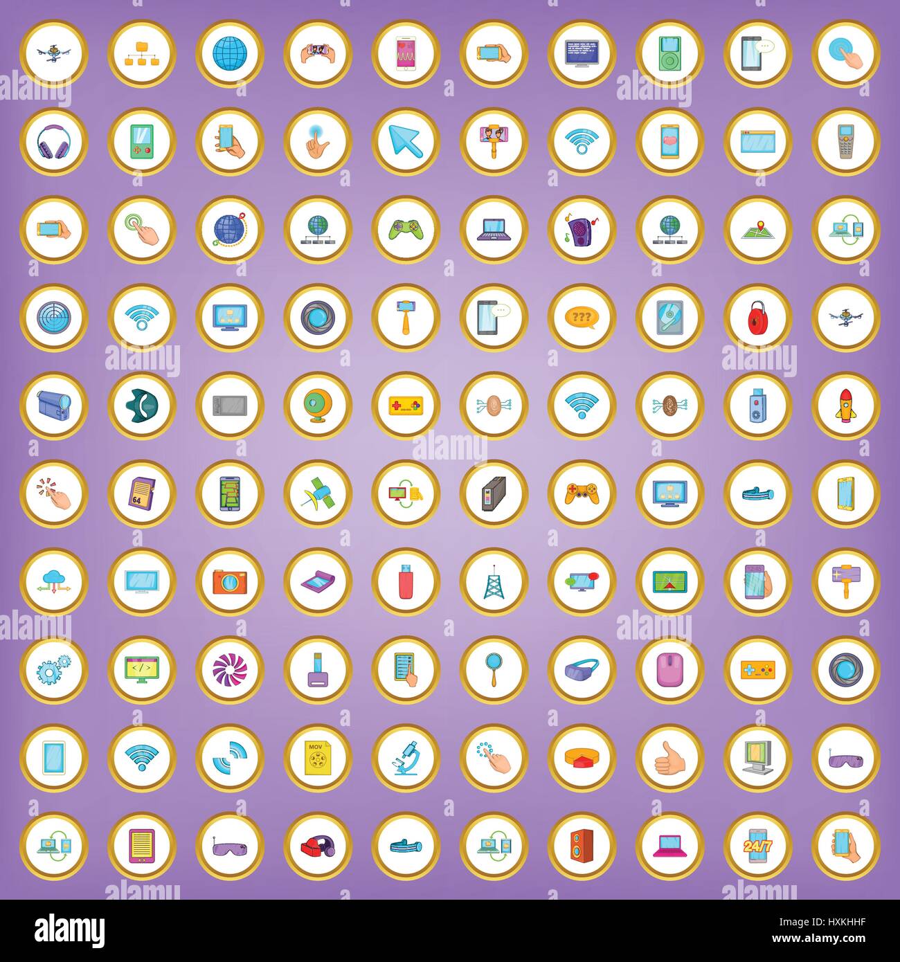 100 web and mobile icons set in cartoon style Stock Vector Image & Art ...