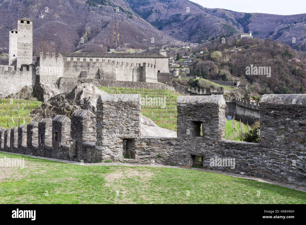 Castelgrande castle at Bellinzona on the Swiss alps, Unesco world ...