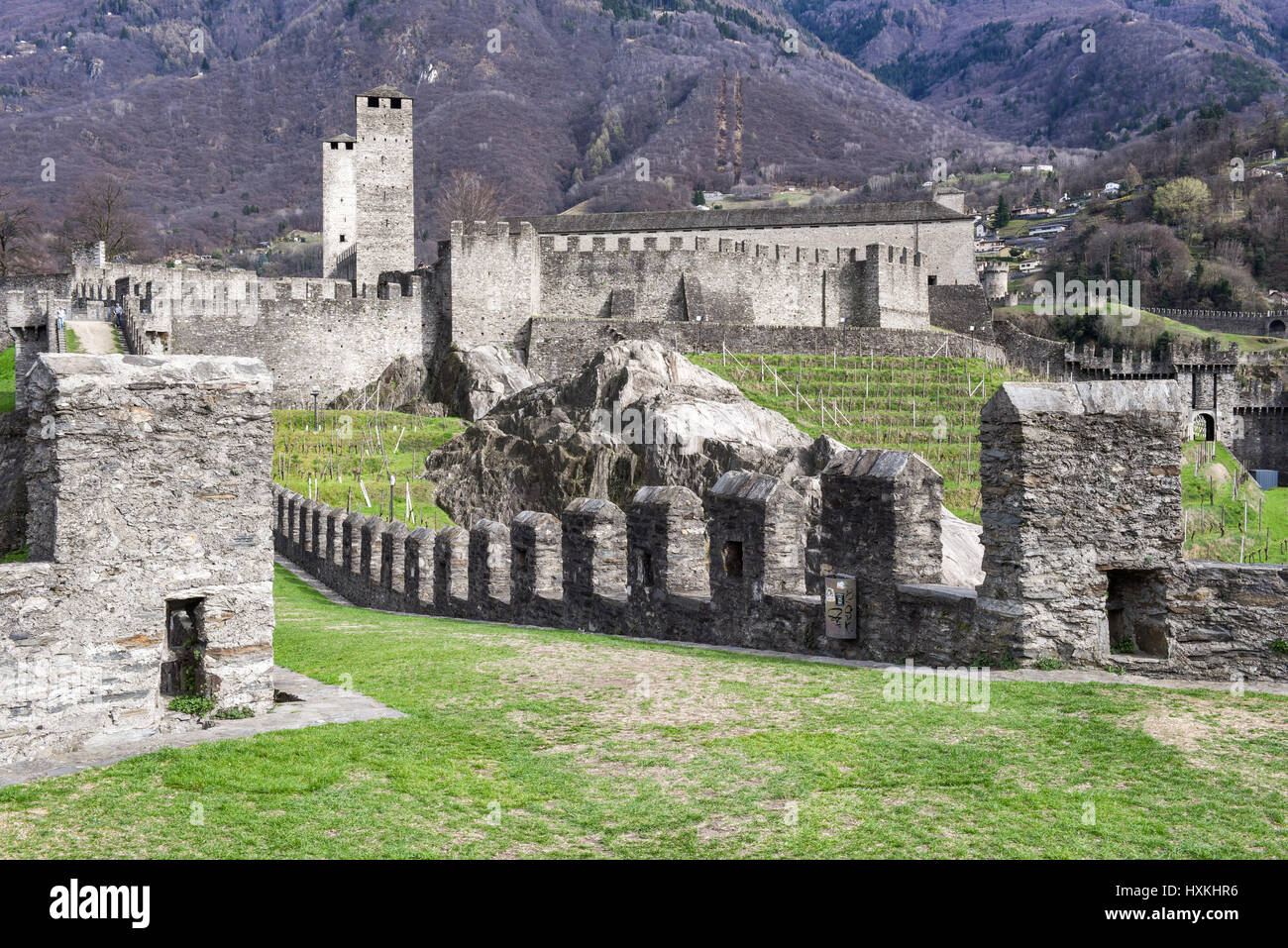 Castelgrande castle at Bellinzona on the Swiss alps, Unesco world ...