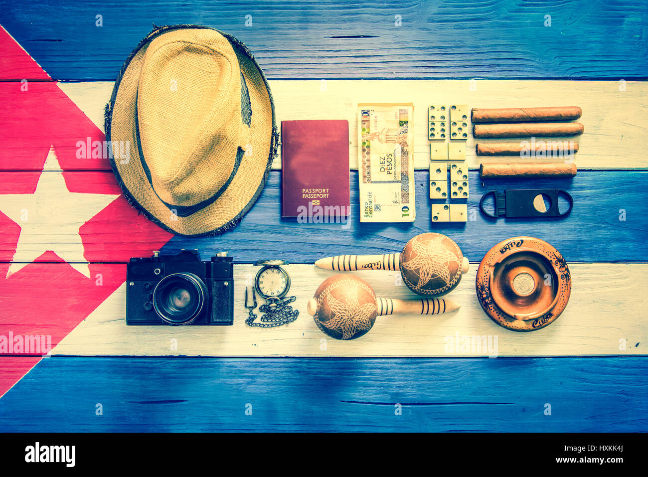 this is Cuba! related items background flat lay Stock Photo - Alamy