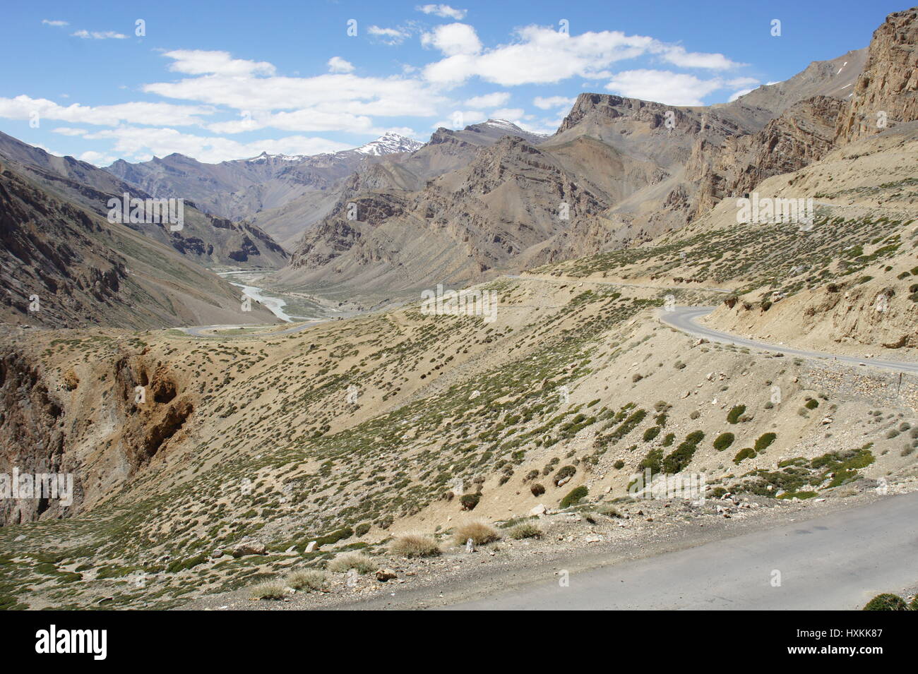 A panoramic view of the road between Sarchu and Pang in the mountains ...