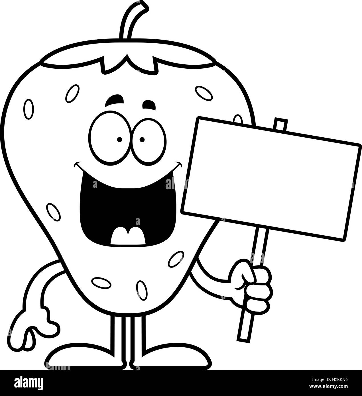 A cartoon illustration of a strawberry holding a sign Stock Vector ...