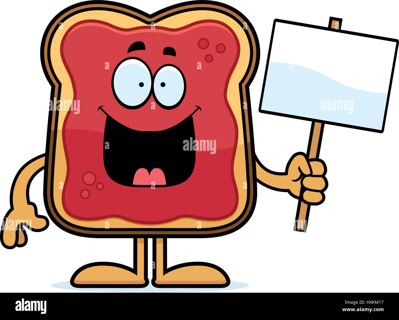 A cartoon illustration of a toast with jam holding a sign Stock Vector ...