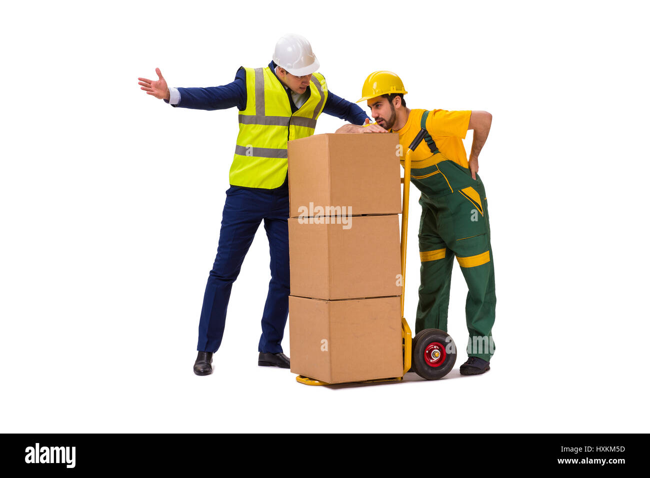 Two workers isolated on the white background Stock Photo - Alamy