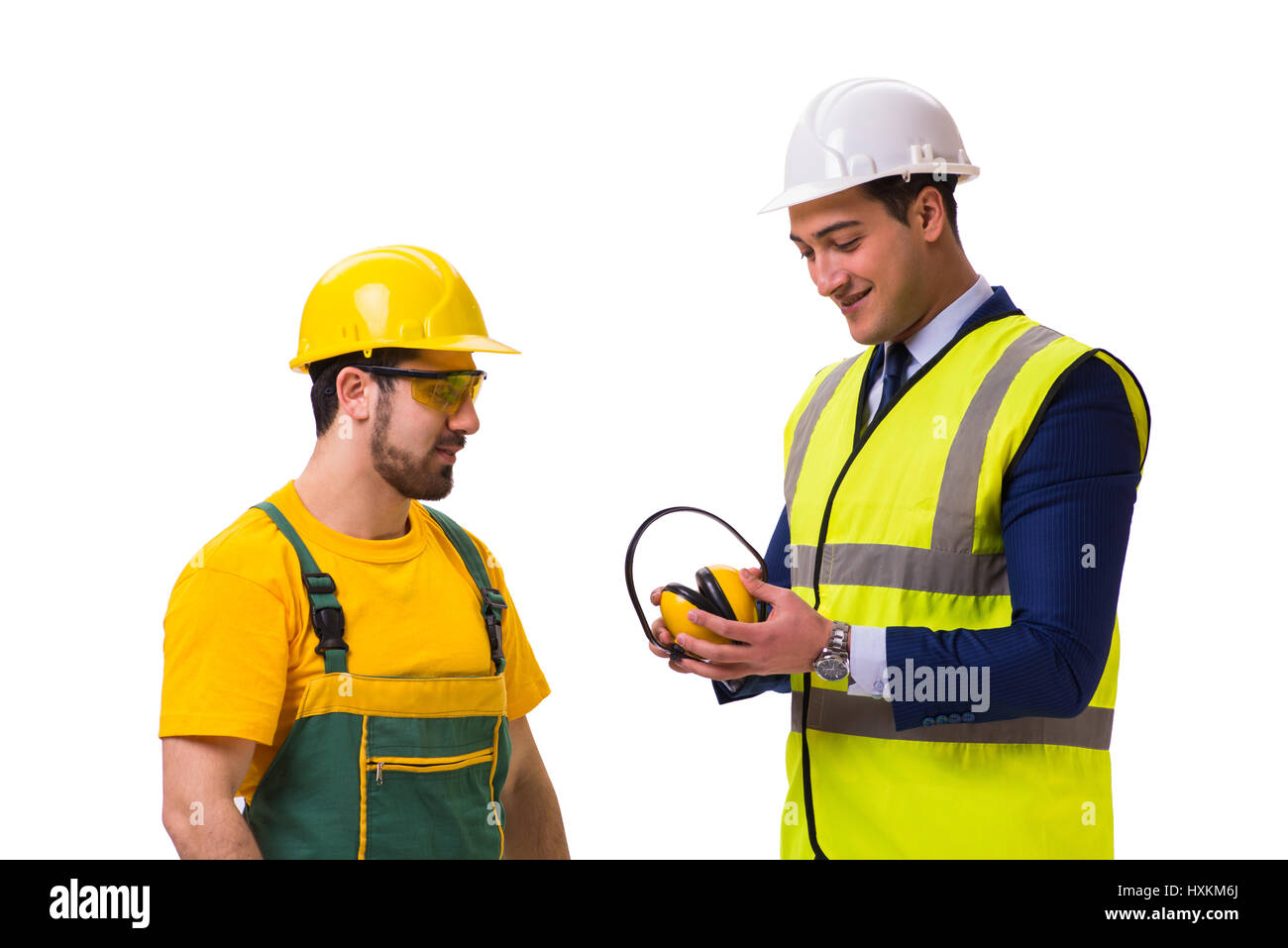 Two workers isolated on the white background Stock Photo - Alamy