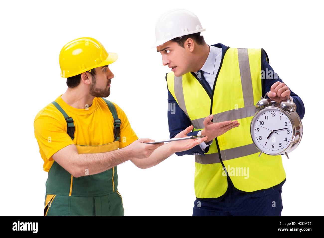 Two workers isolated on the white background Stock Photo - Alamy