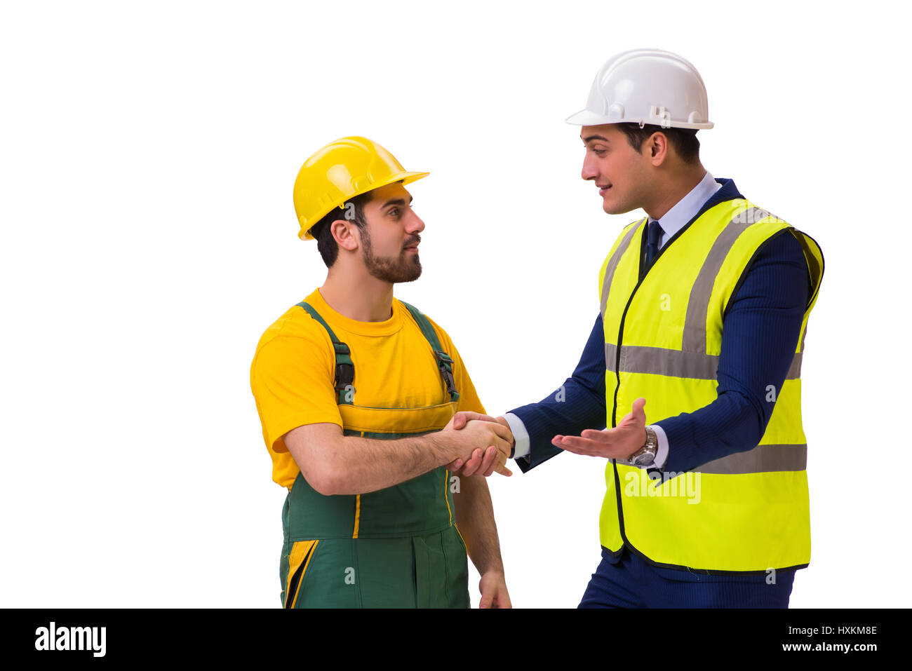 Two workers isolated on the white background Stock Photo - Alamy