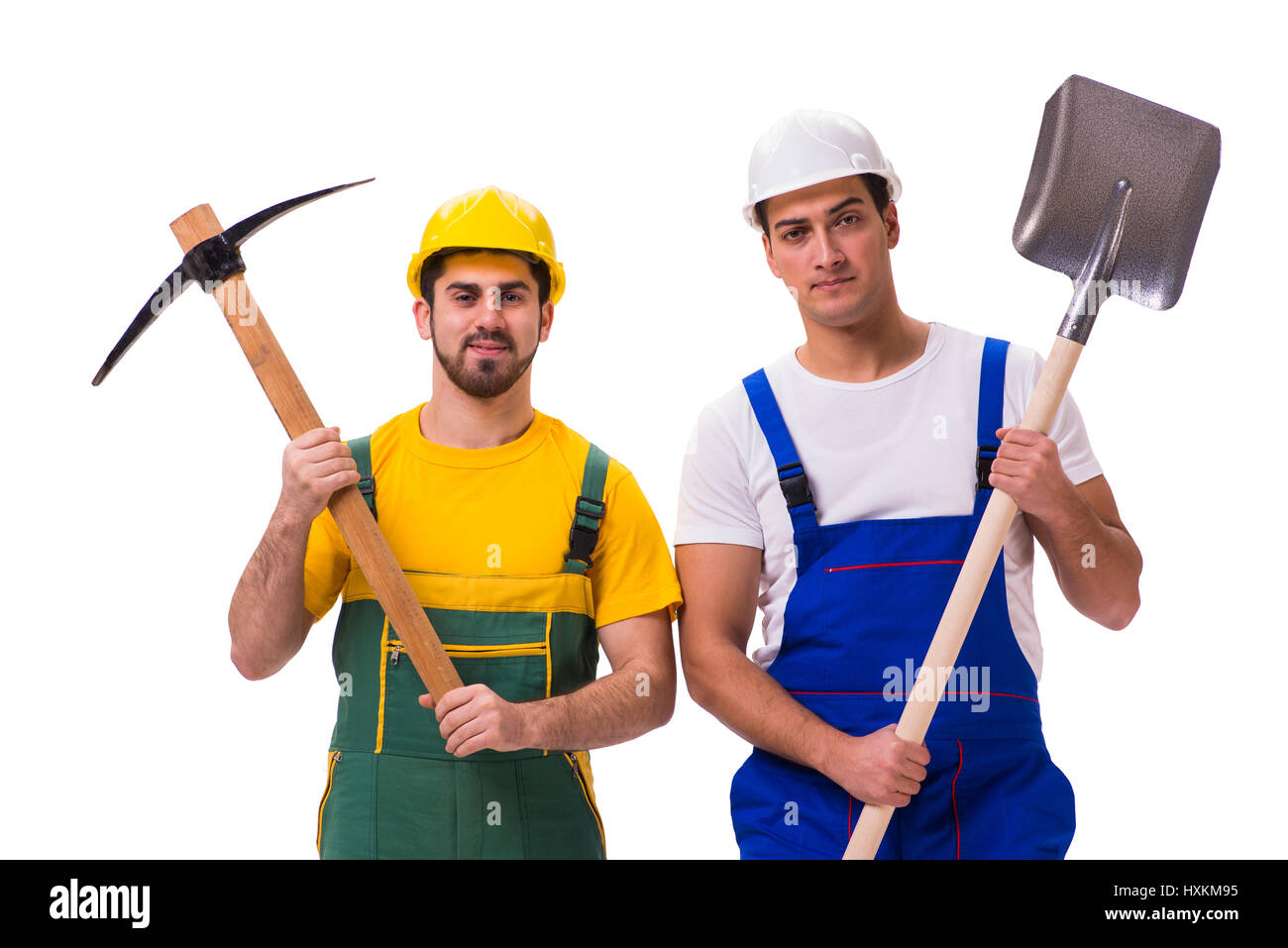 Two workers isolated on the white background Stock Photo - Alamy
