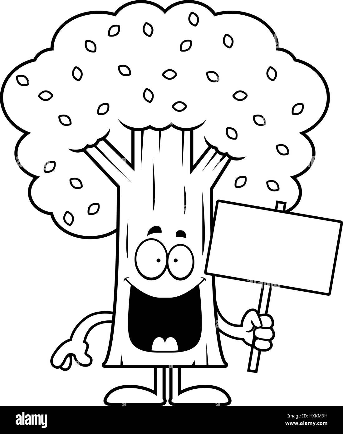 A cartoon illustration of a tree holding a sign Stock Vector Image ...