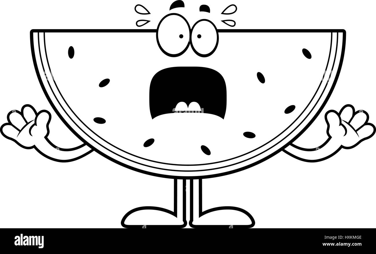 A cartoon illustration of a watermelon looking scared Stock Vector ...