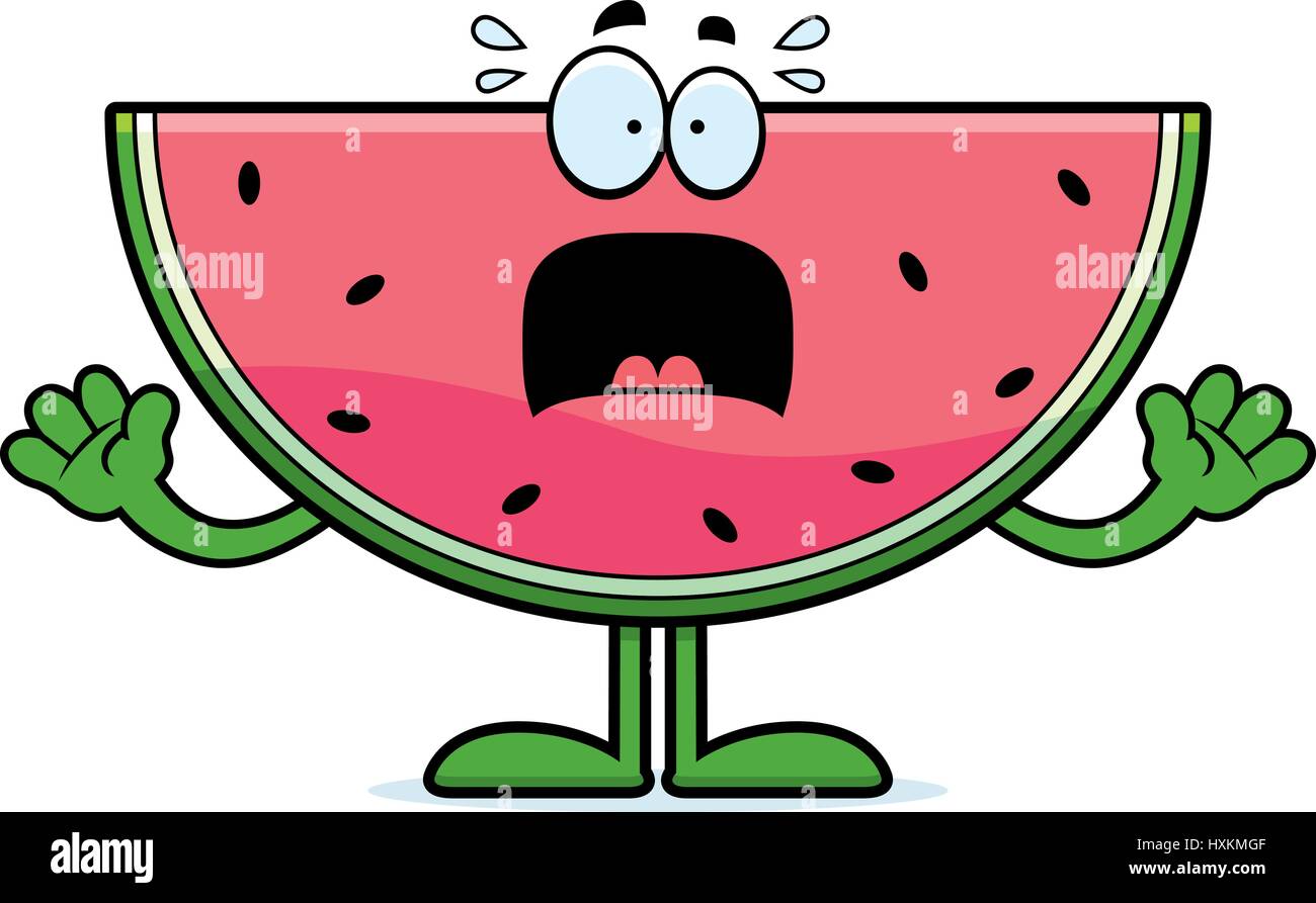 A cartoon illustration of a watermelon looking scared Stock Vector ...