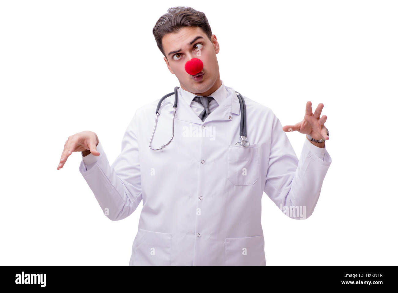 Funny clown doctor isolated on the white background Stock Photo - Alamy