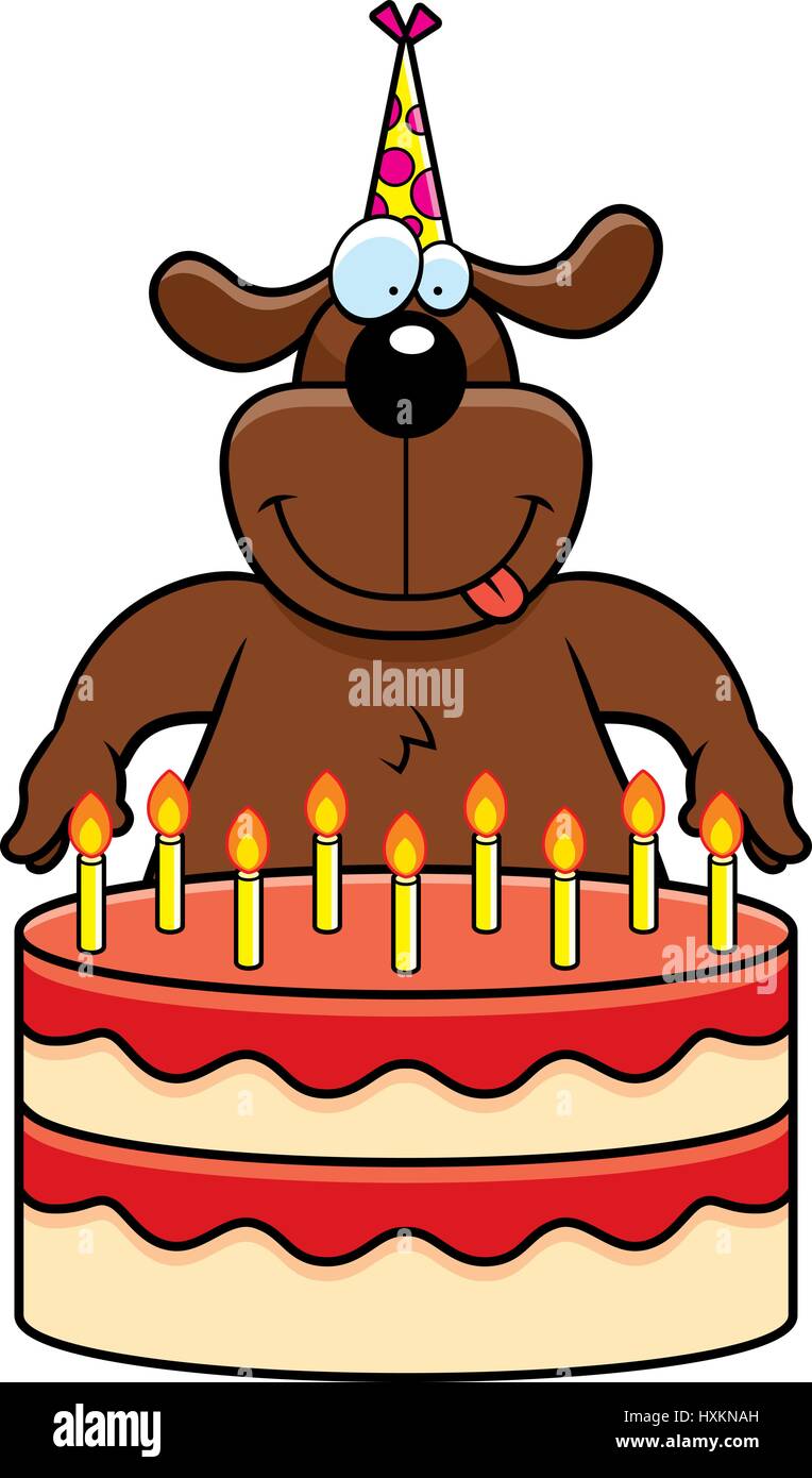 A cartoon illustration of a dog with a birthday cake Stock Vector Image ...