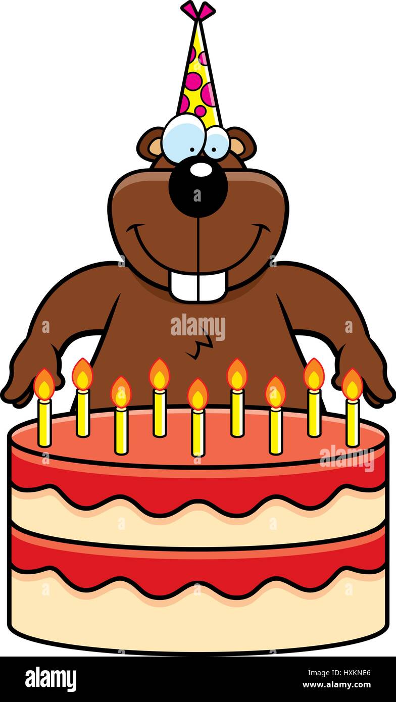 A cartoon illustration of a gopher with a birthday cake Stock Vector ...
