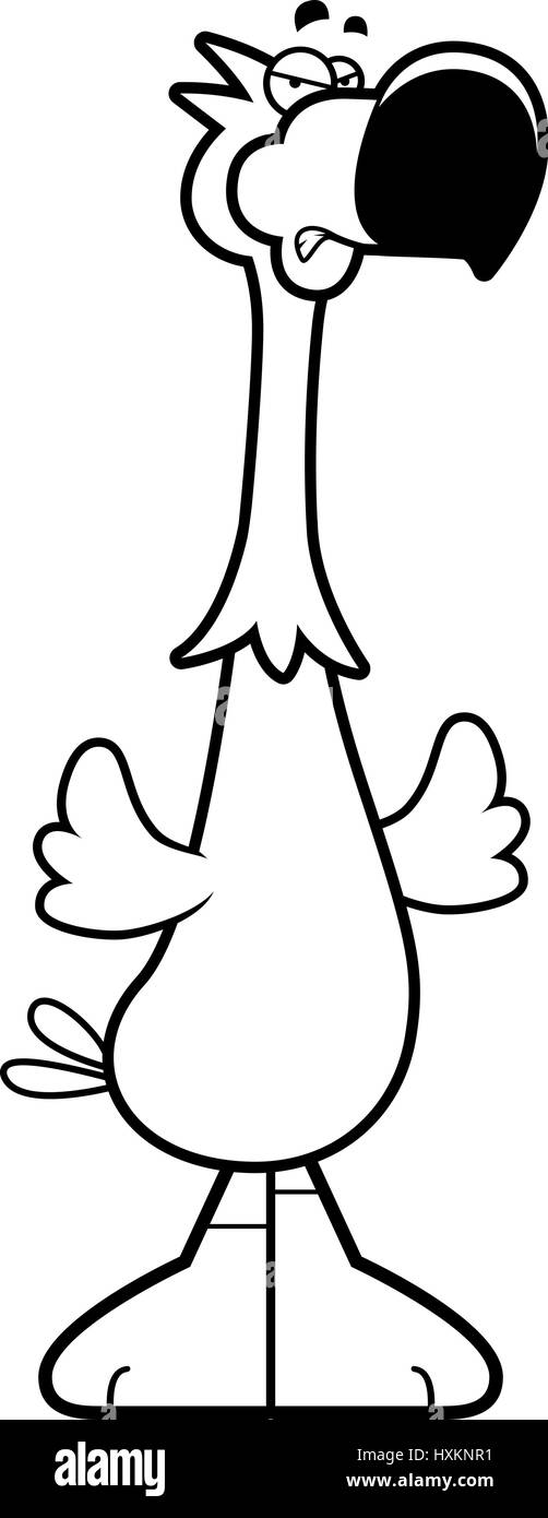 A cartoon line art illustration of a dodo with an angry expression ...
