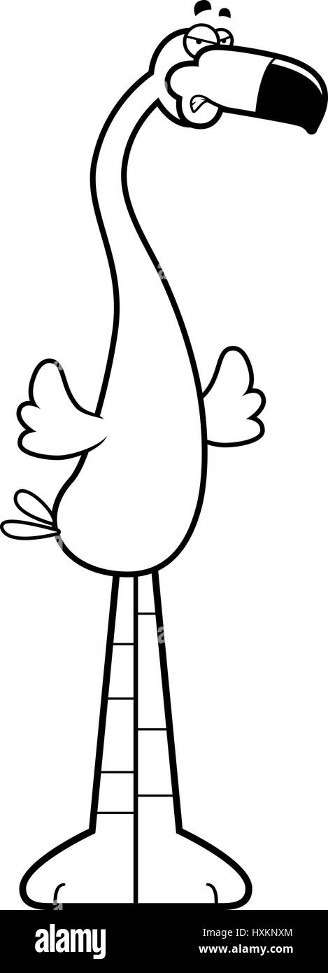 A cartoon line art illustration of a flamingo with an angry expression ...
