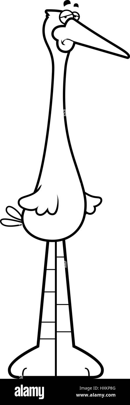 A cartoon line art illustration of a stork with a sad expression Stock ...