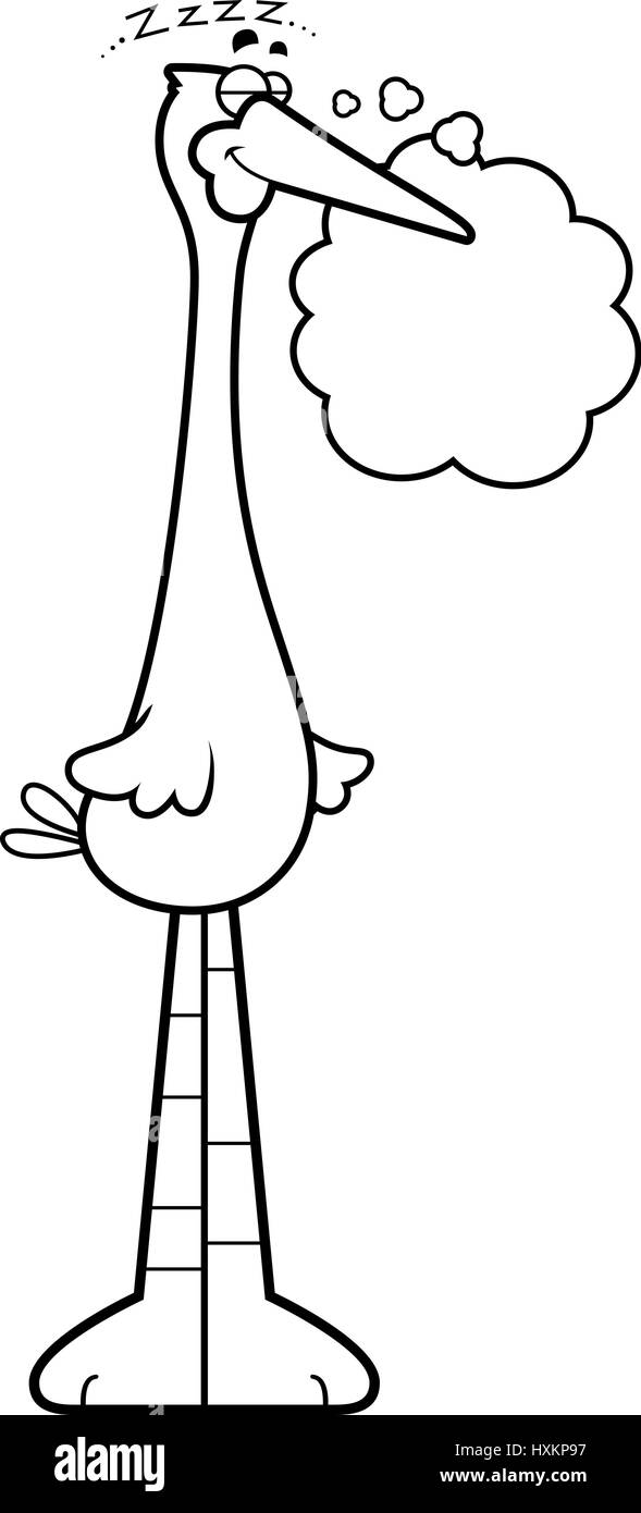 A cartoon line art illustration of a stork sleeping and dreaming Stock ...