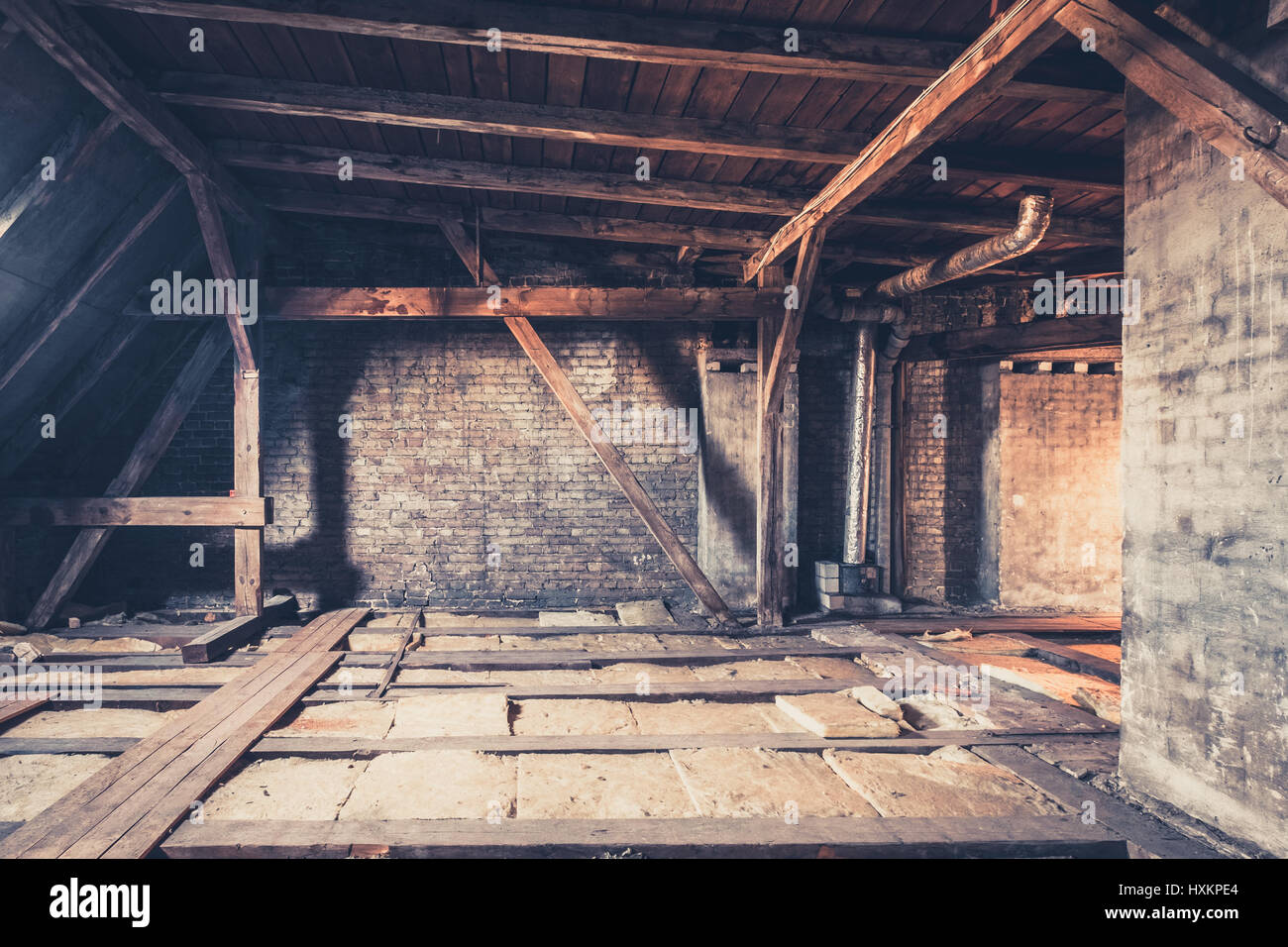 old garret, attic loft / roof construction Stock Photo - Alamy