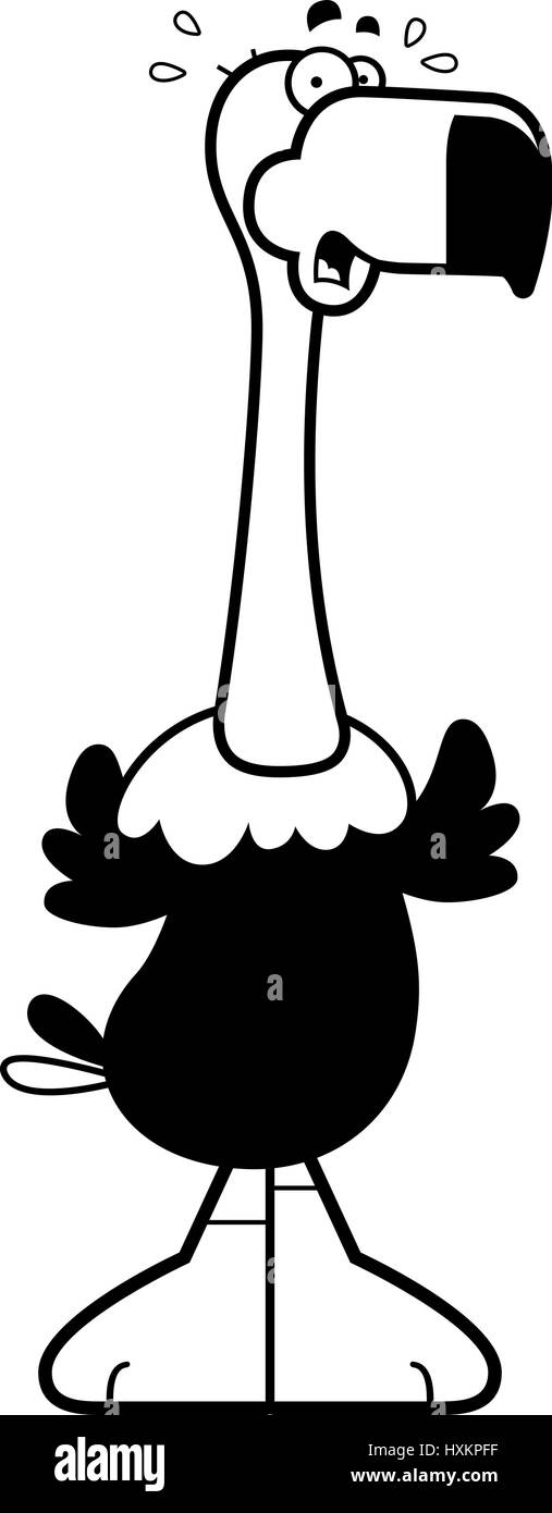 A cartoon line art illustration of a vulture with a scared expression ...