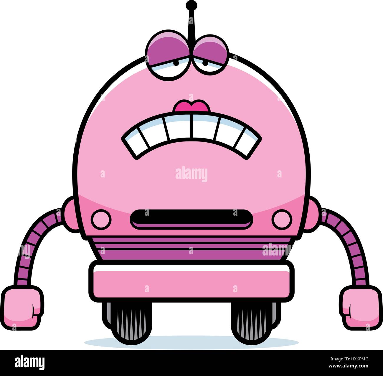 A cartoon illustration of a female pink robot looking sad Stock Vector ...