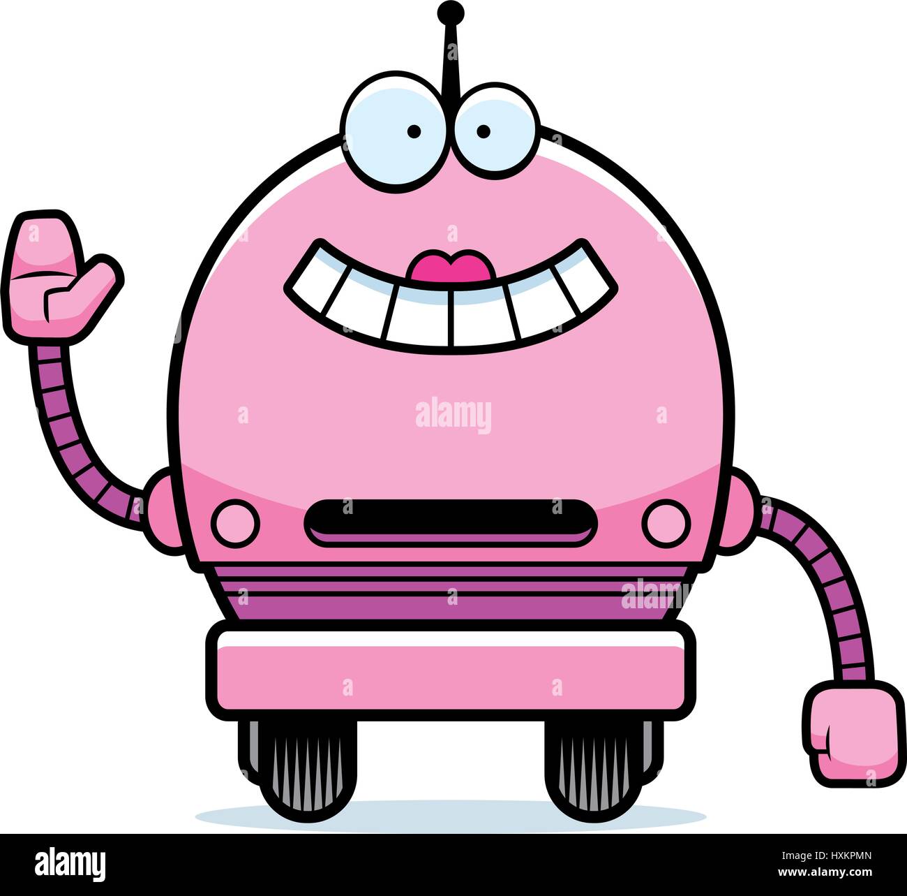 A cartoon illustration of a female pink robot smiling and waving Stock ...