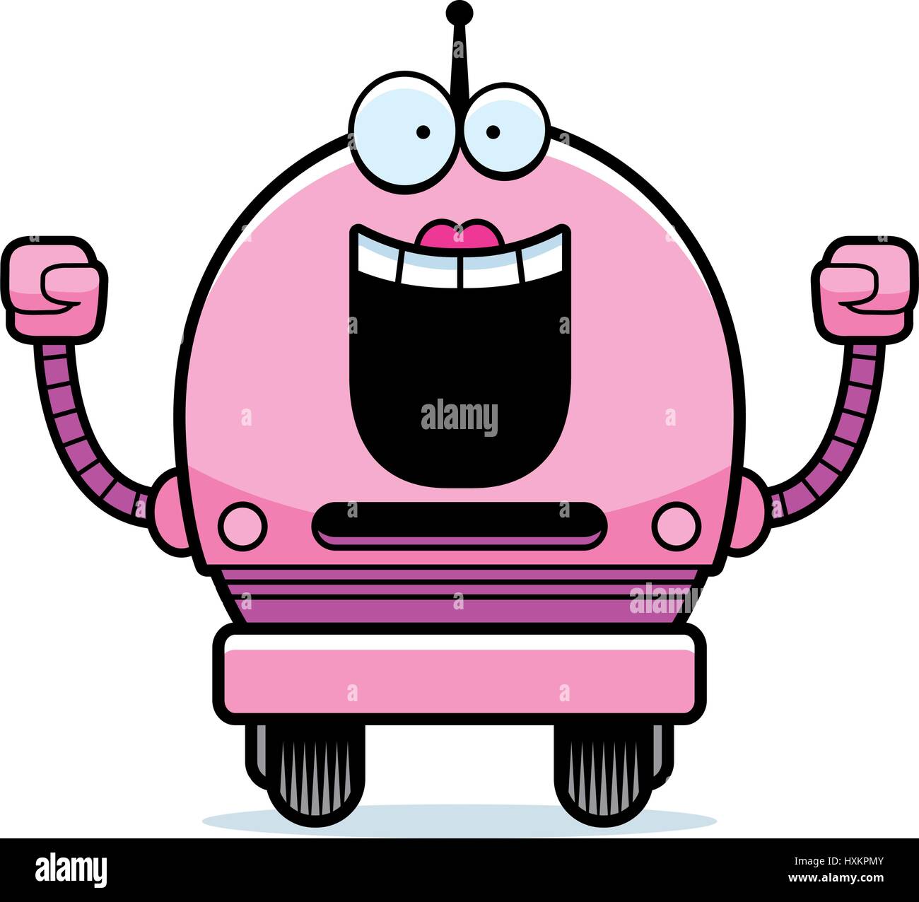 A cartoon illustration of a female pink robot celebrating success Stock ...