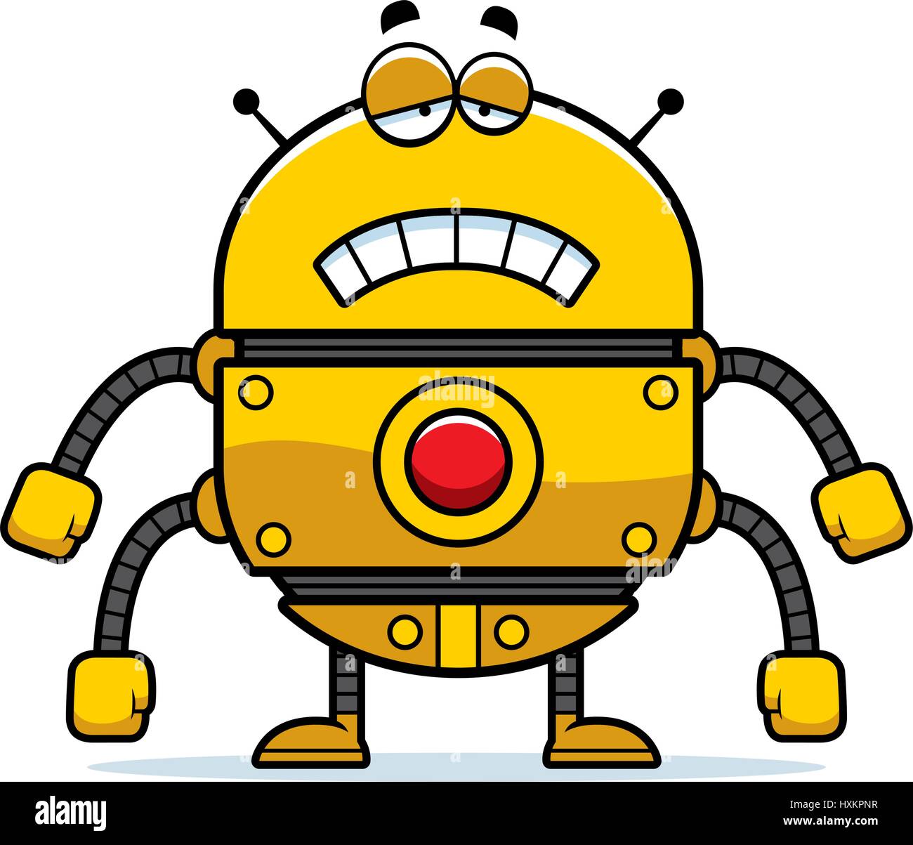 A cartoon illustration of a gold robot looking sad Stock Vector Image ...